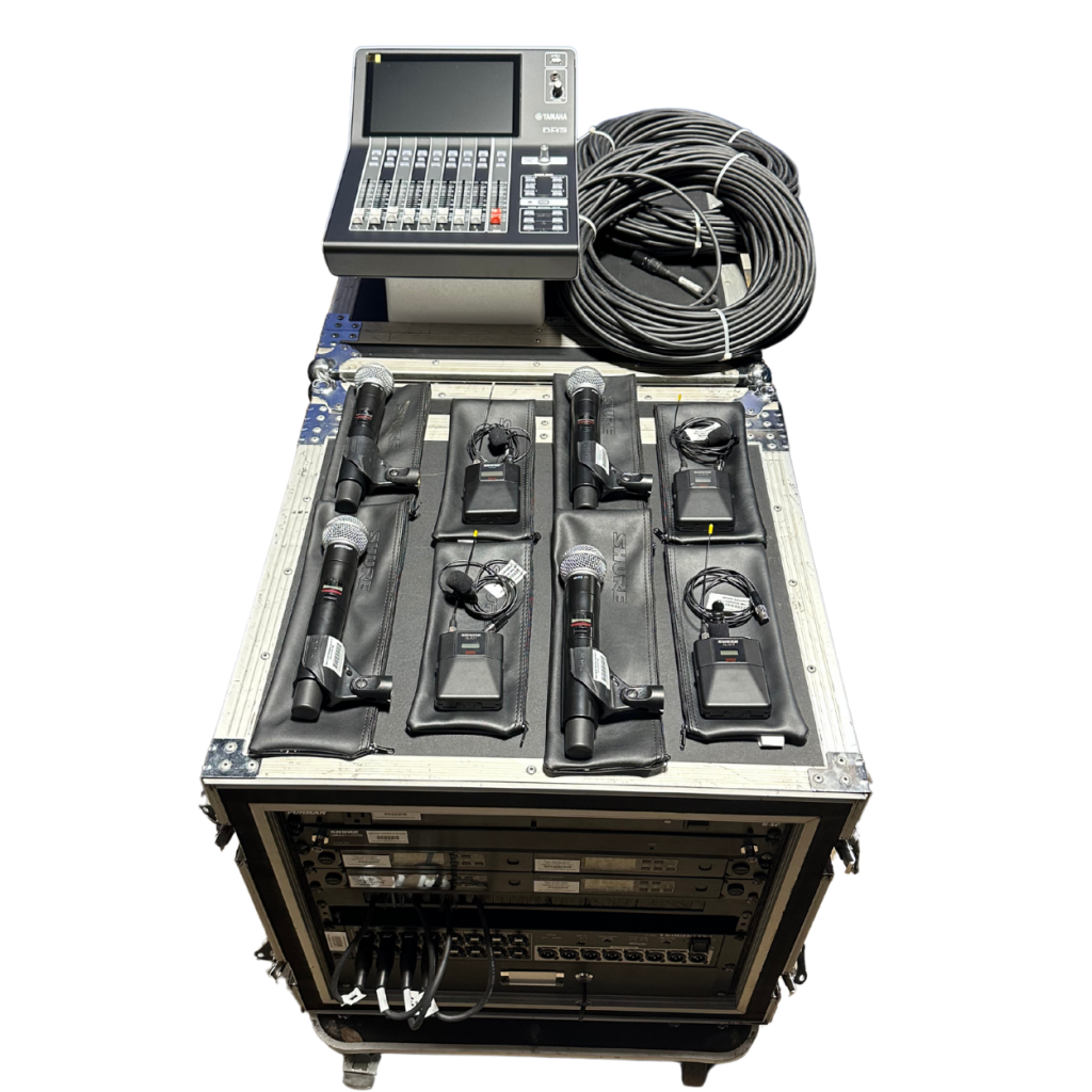 Yamaha DM3-D, Rio1608-D2 Dante Stage Box & 4 Shure Wireless QLXD ...